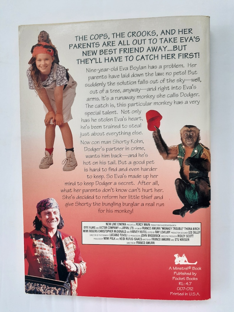 Monkey Trouble, Movie Tie-in, Novelization, Thora Birch, Vintage 90s ...