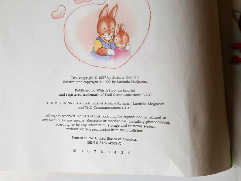 I Love You Grumpy Bunny, Justine Korman, 1997, Vintage 90s Kids Book ...