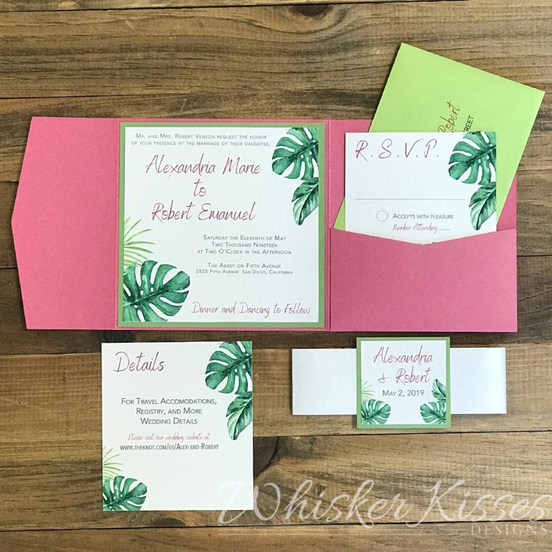 Tropical Wedding Invitation, Hawaii Wedding, Modern Greenery Invitation ...