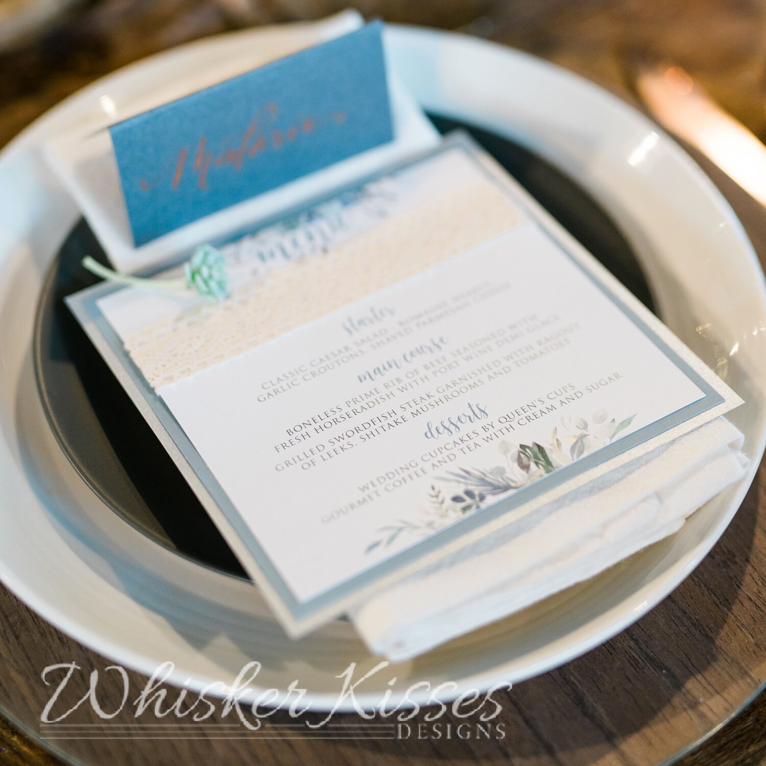Blue and Gray Wedding Reception Menu, Boho Style Wedding, Outdoor ...