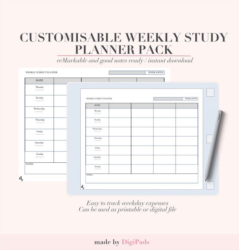Weekly Student Subject Planner Study Timetable Organiser | Etsy