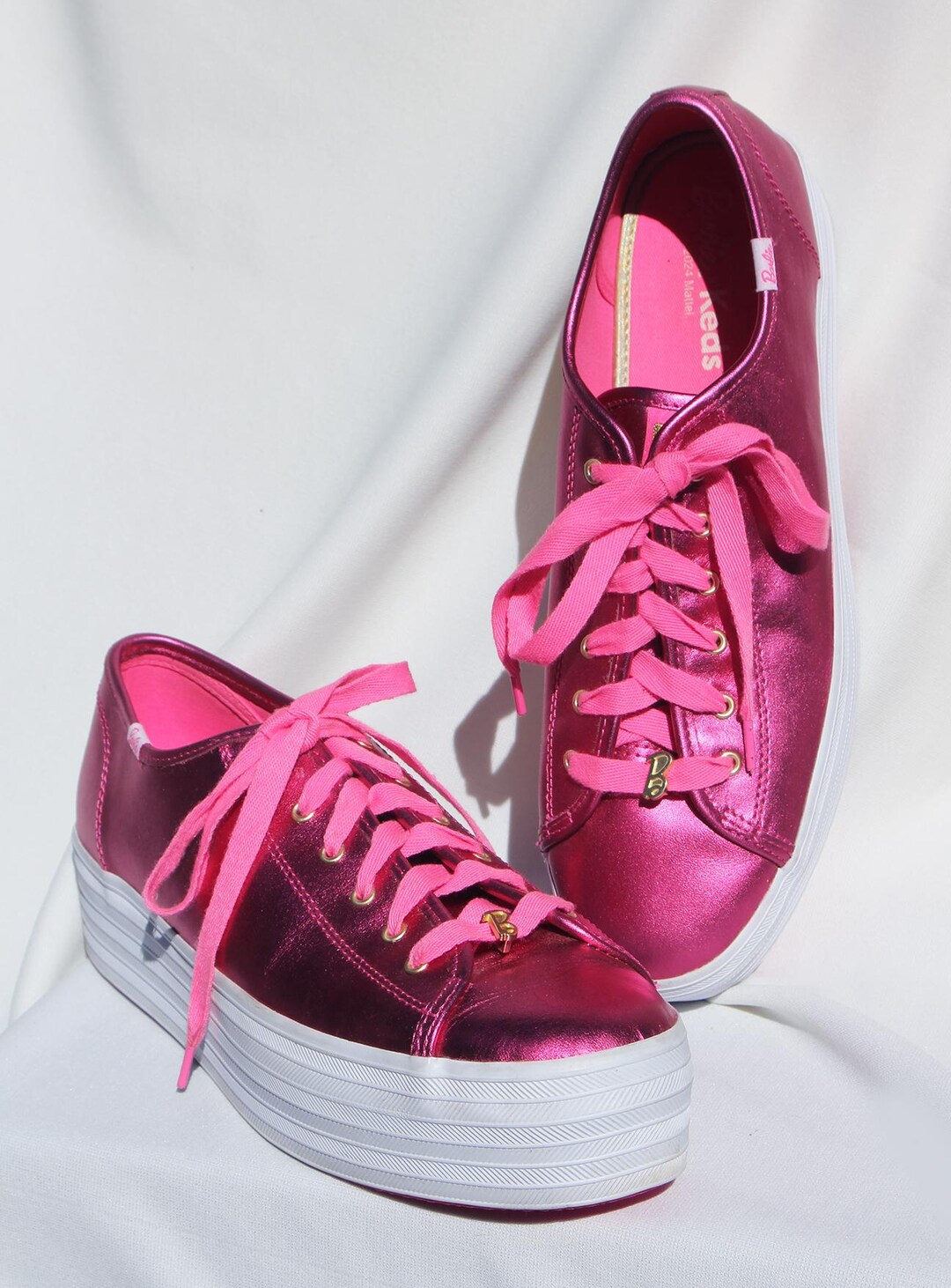 Women's Keds Metallic Pink Leather Platform Barbie Sneakers Barbie Core ...