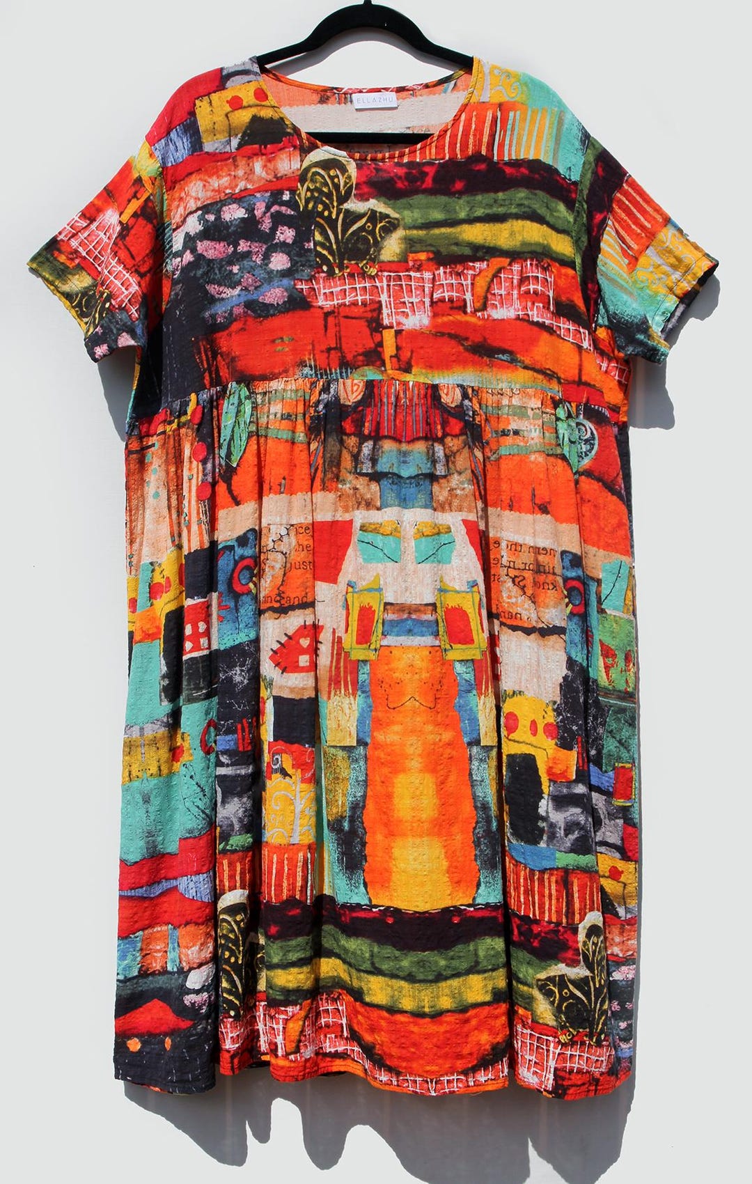 Ellazhu Oversized Rayon Midi Dress, Colorful Painterly Print - Etsy
