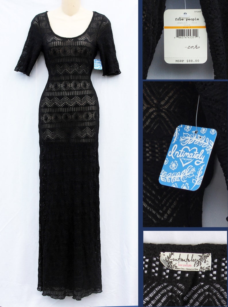 New NWT Free People Black Intimately Too Cool Sheer Lace Casual Tall ...