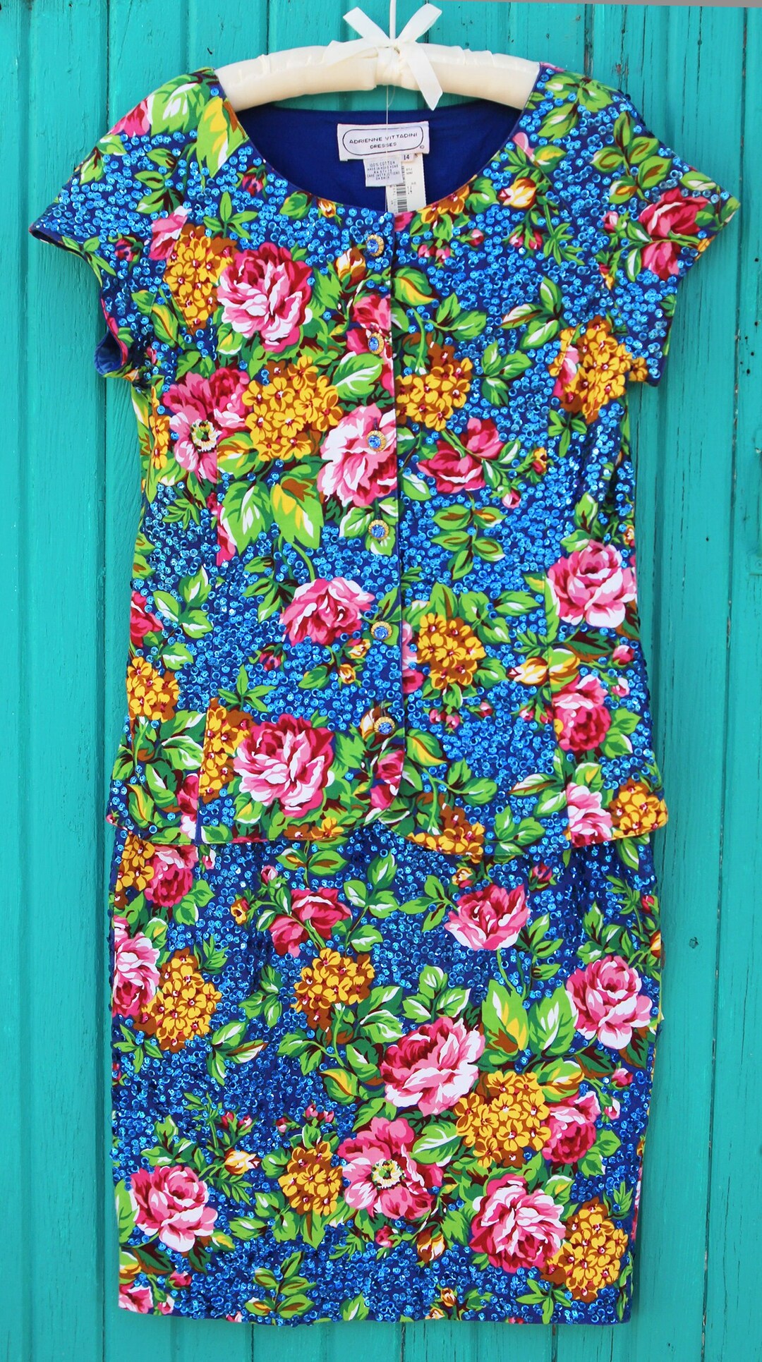 New NWT Vintage 80's Adrienne Vittadini 2 Pc Sequin Floral Skirt Suit ...