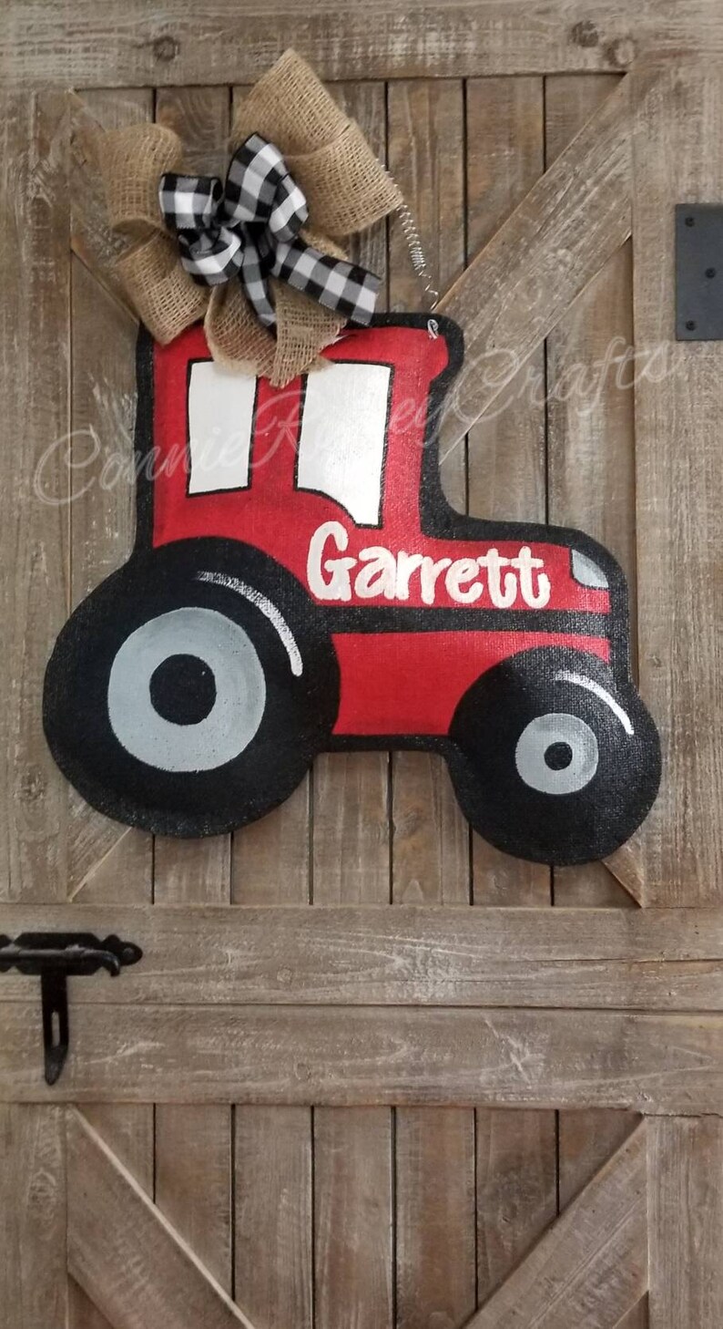 Red Tractor Hand Painted Burlap Door Hanger Welcome Sign - Etsy Canada
