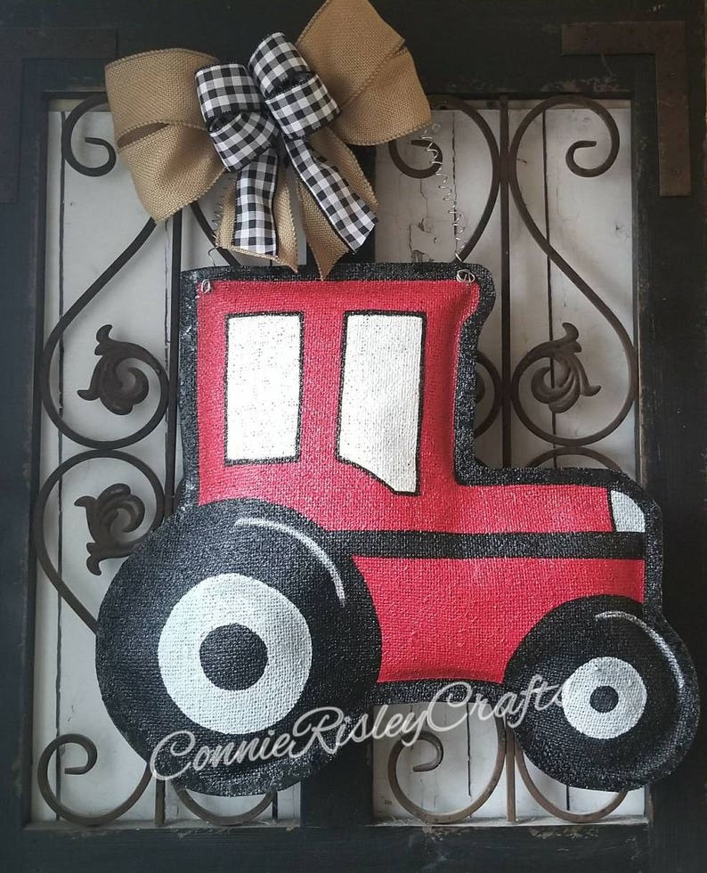 Red Tractor Hand Painted Burlap Door Hanger Welcome Sign - Etsy Canada