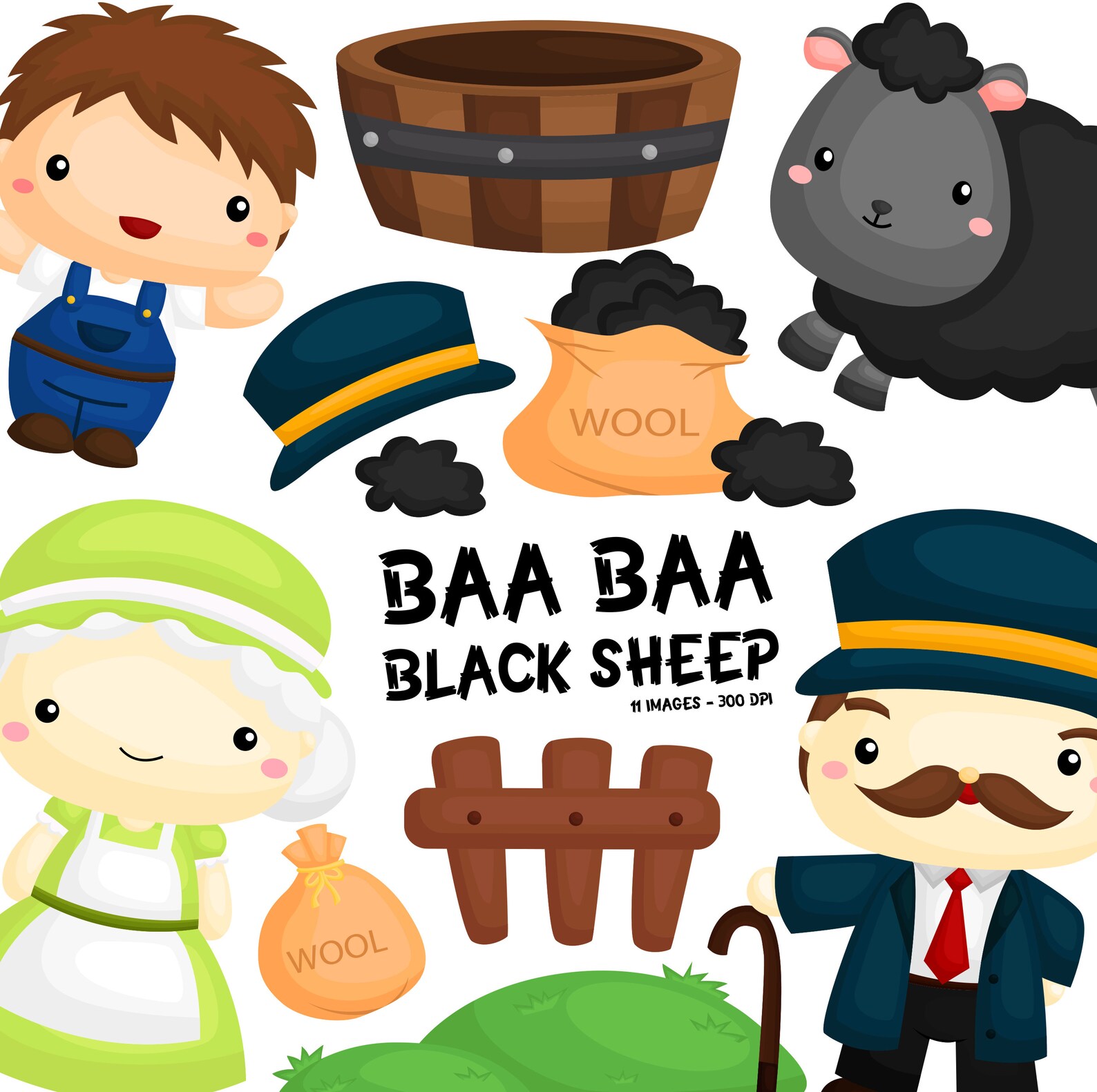Baa Baa Black Sheep Clipart Cute Animal Clip Art Song and | Etsy