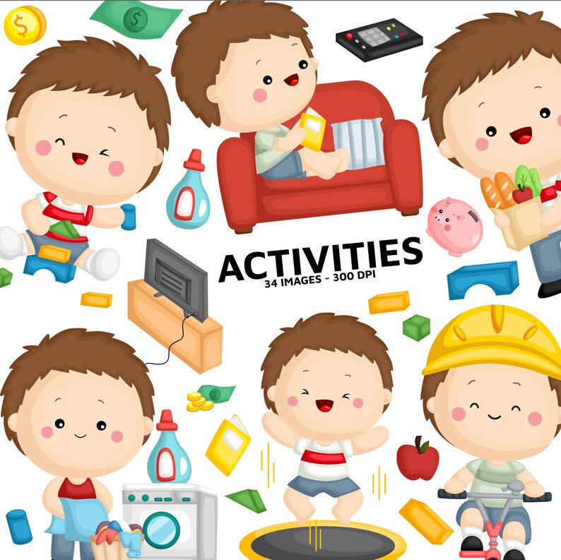 Boy Activity Clipart Cute Kid Clip Art Relaxing and Fun | Etsy