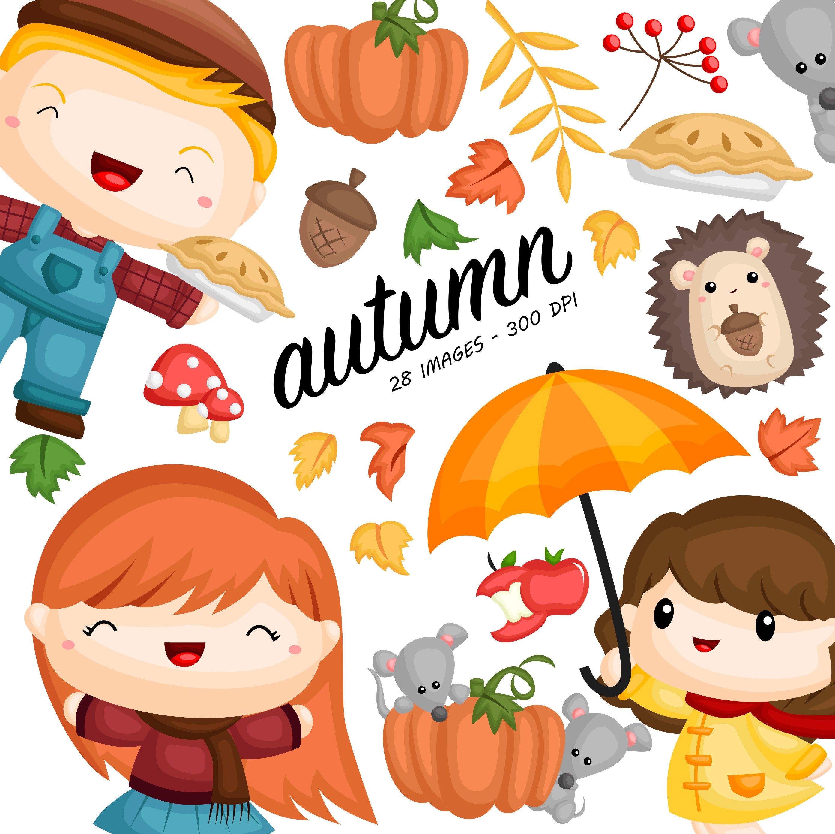 Autumn Season Clipart Cute Kids Clip Art Cute Animal | Etsy Ireland