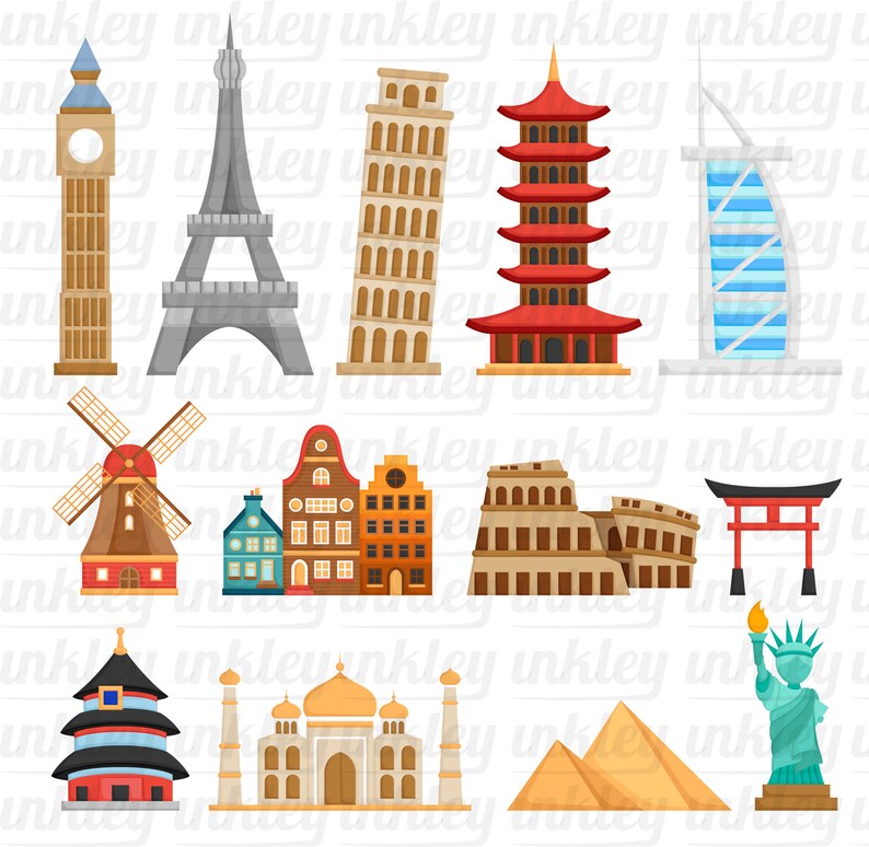 World Landmark Clipart Famous Building Clip Art Countries | Etsy