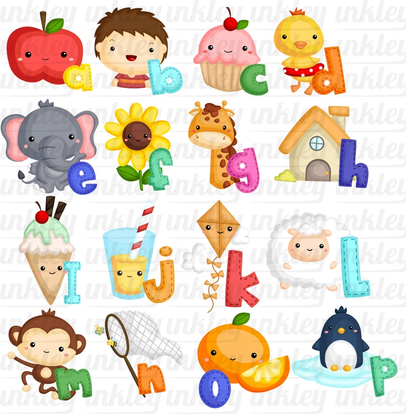 Alphabet Clipart A to Z Clip Art Cute Object and Animal | Etsy