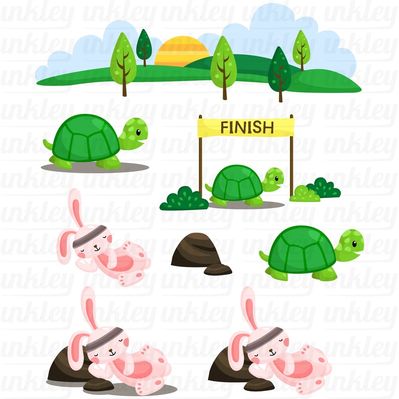 Rabbit and Tortoise Race Clipart Cute Animal Clip Art | Etsy