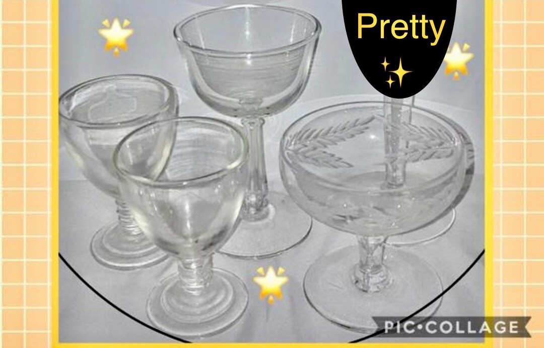 SET of 4 ANTIQUE Etched Crystal Wine Sherry Sherbet Water Glasses ...