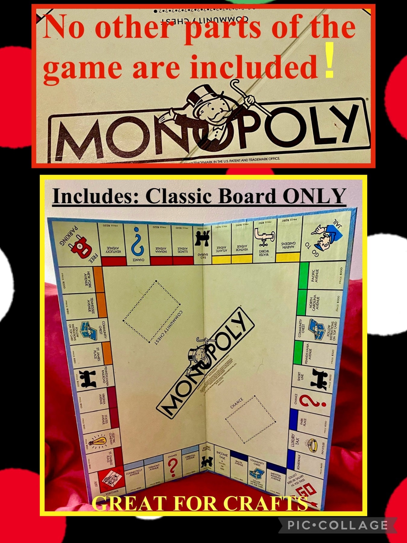 MONOPOLY Game Board ONLY ~ Classic Vintage for Your Deco or Replacement ...