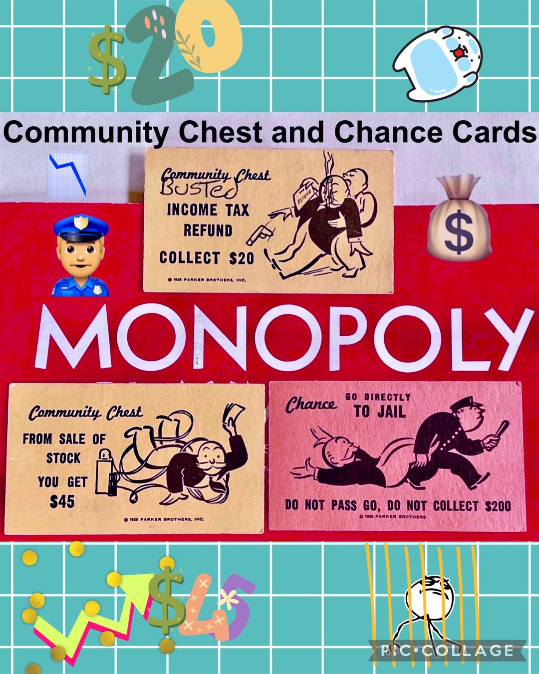 Antique Community Chest and Chance Cards From a Classic Monopoly Board ...