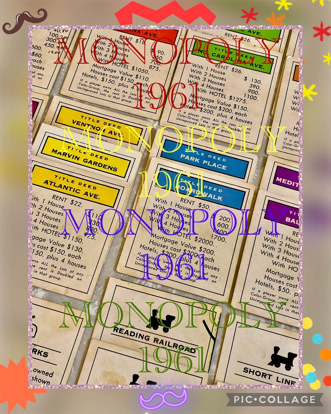1961 MONOPOLY Complete Set of Deed Property Cards. Collectible, Rustic ...