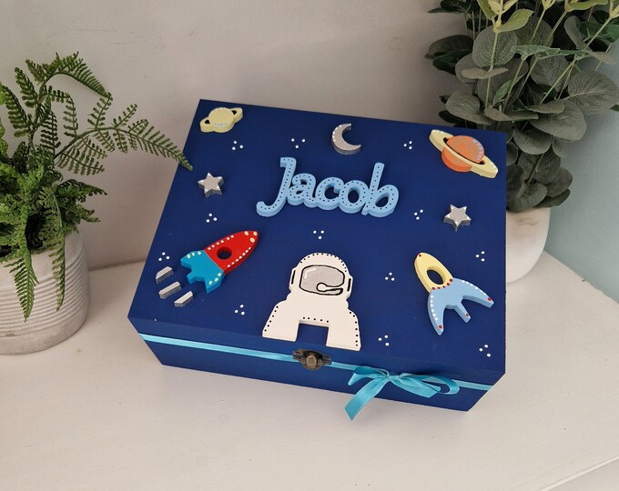 Personalized Space Keepsake Box, Astronaut Rocket Theme, Memory Box - Etsy