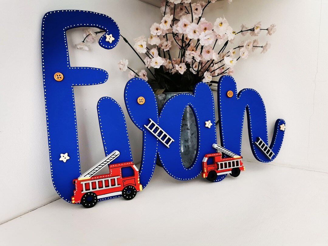 Fire Truck Bedroom Name Sign, Fire Engine Wall Art, Personalised Fire ...