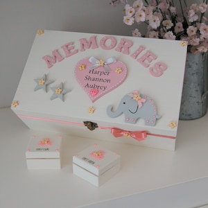Elephant and Star Baby Keepsake Box, Baby Memory Box, Baby Girl Gift ...