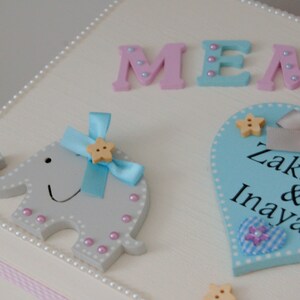 Twin Baby Wooden Memory Box Elephant Theme, Personalised Twin Keepsake ...