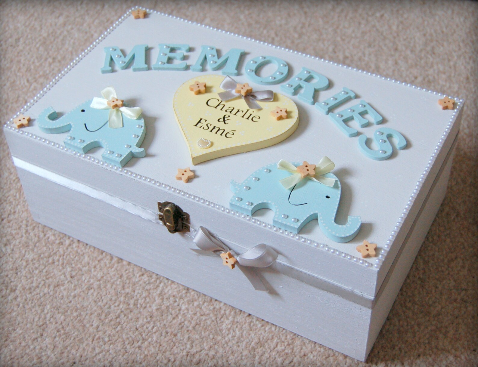 Twin Baby Wooden Memory Box Elephant Theme Personalised Twin - Etsy UK