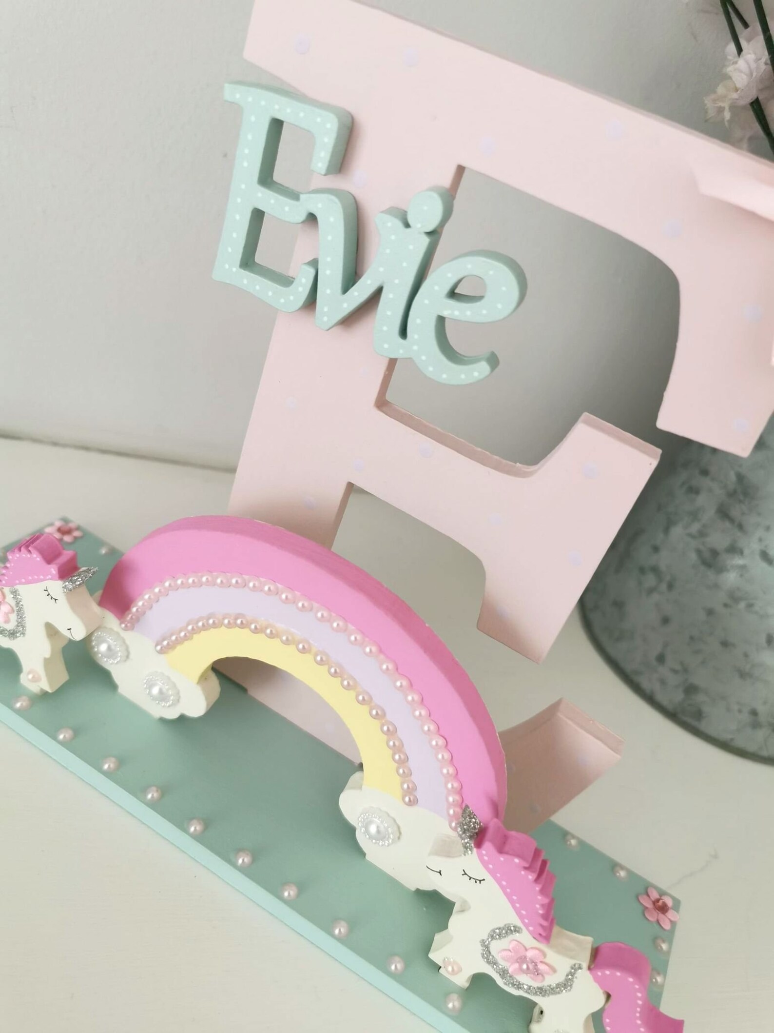 Unicorn and Rainbow Personalised Freestanding Wooden Letter - Etsy