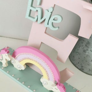 Unicorn and Rainbow Personalised Freestanding Wooden Letter, Girls ...
