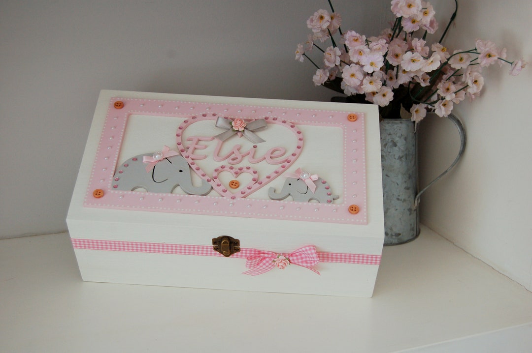 Baby Girl Elephant Memory Box, Personalised Girls Keepsake Box, New ...