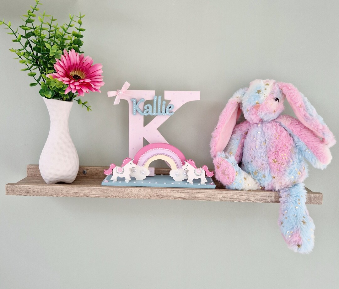 Unicorn and Rainbow Personalised Freestanding Wooden Letter, Girls ...