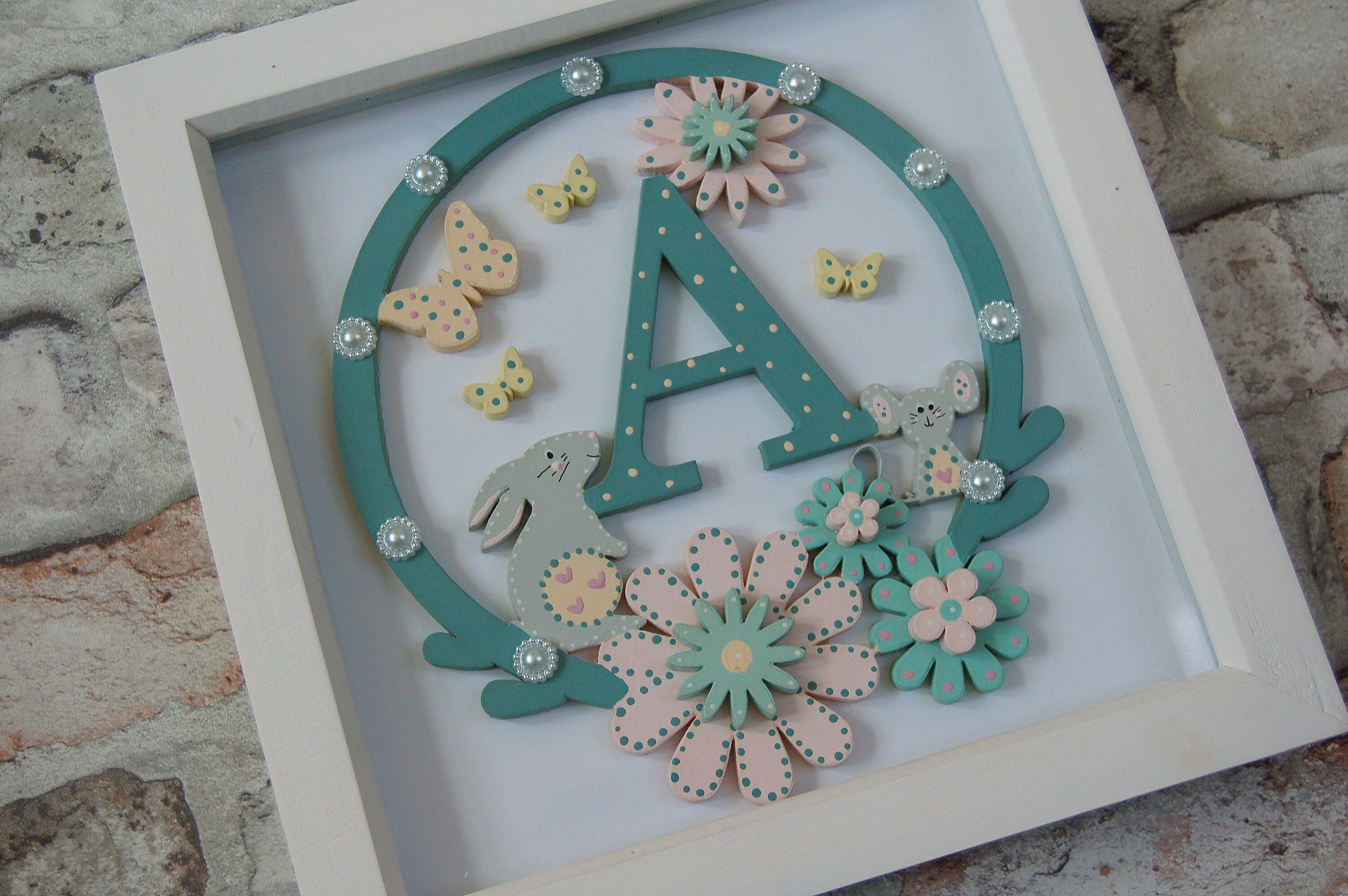 Personalised Baby Wooden Letter in Frame Nursery Art New | Etsy