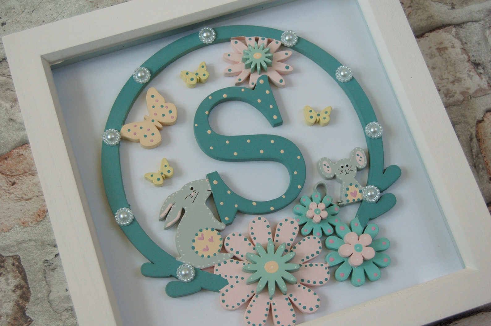 Personalised Baby Wooden Letter in Frame Nursery Art New | Etsy