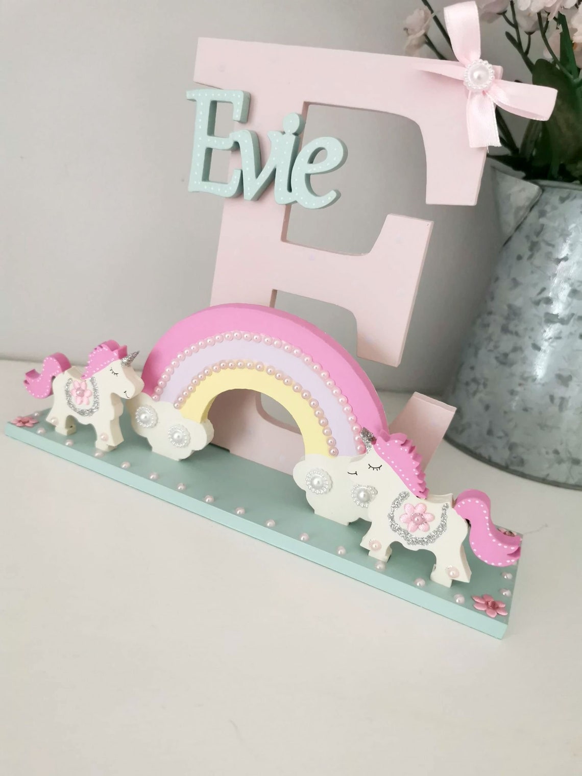 Unicorn and Rainbow Personalised Freestanding Wooden Letter - Etsy