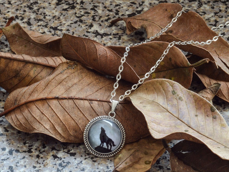 Full Moon Wolf Necklace Wolf Charm Jewelry Personalized Art Pendant ...