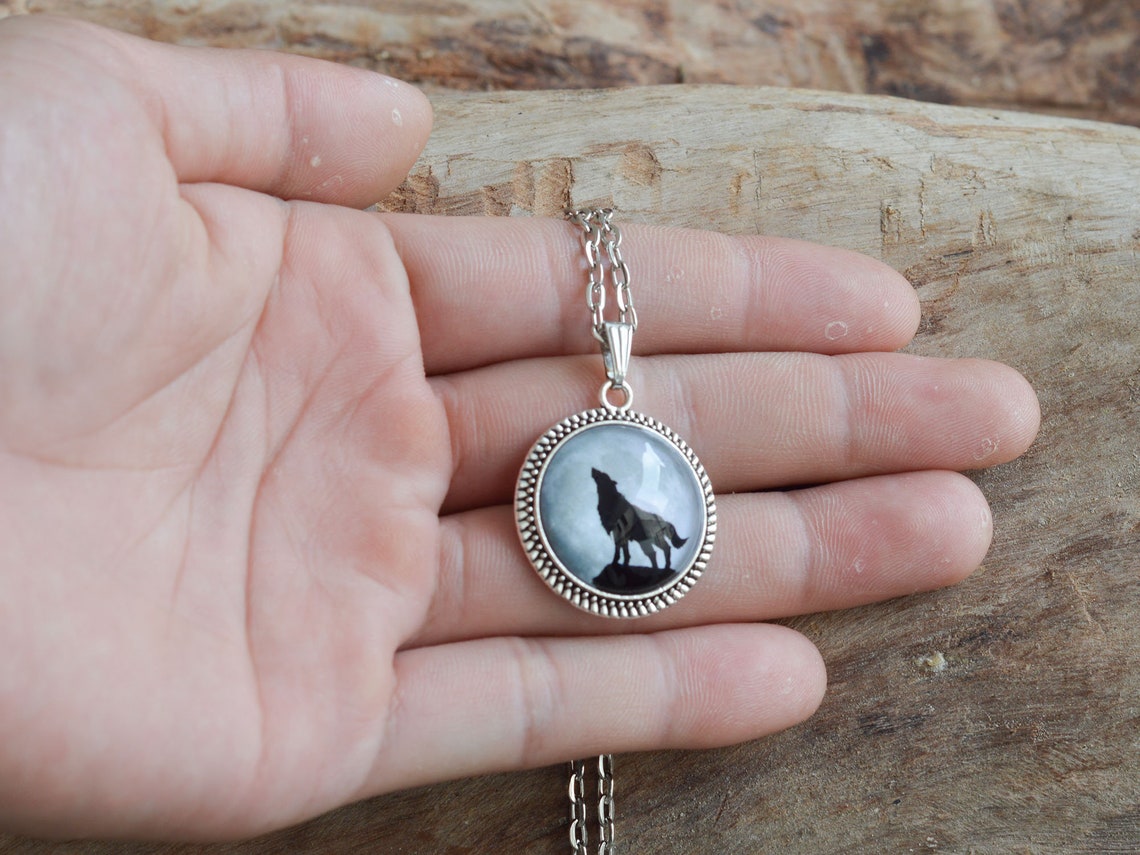 Full Moon Wolf Necklace Wolf Charm Jewelry Personalized Art Pendant ...