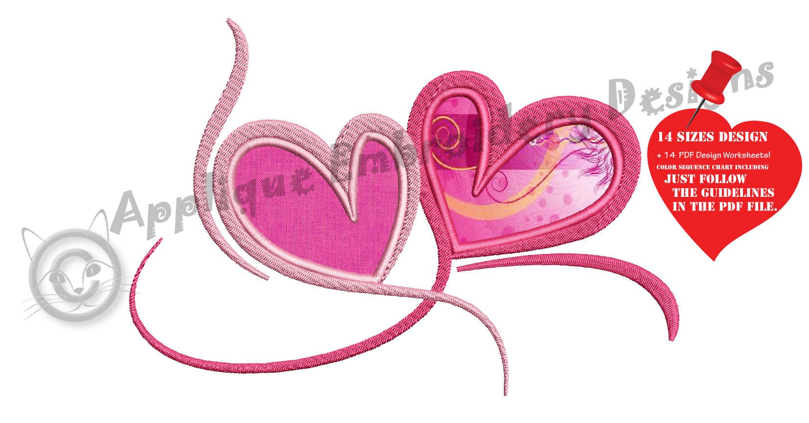 Hearts Love Embroidery Applique Design Shapes - Etsy