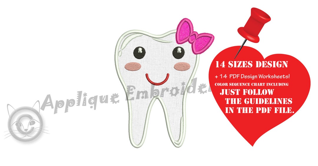 Tooth With Bow Embroidery Applique Design-tooth Fairy Embroidery-teeth ...