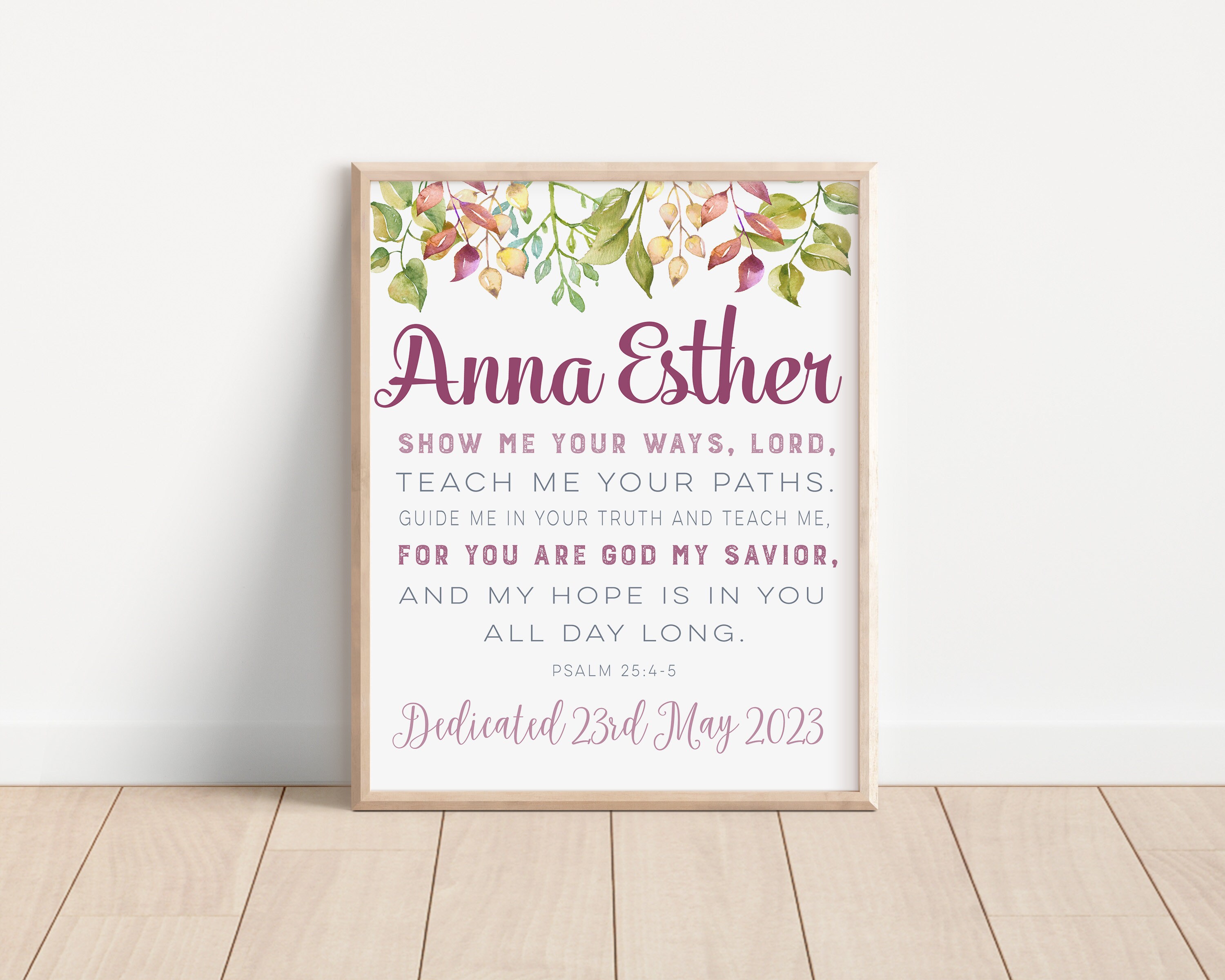 Baby Dedication Blessing, Baptism, Baby Gift, Psalm 25, Custom Baby ...