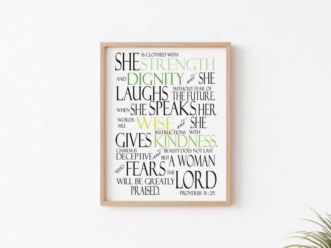 Proverbs 31:25 Print Wall Art Bible Verse Proverbs 31 Wall Bible Decor ...