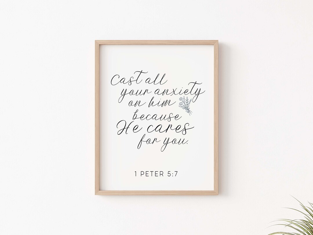 1 Peter 5:7 Print, Wall Art Scripture Poster, 1 Peter Wall Decor, Bible ...