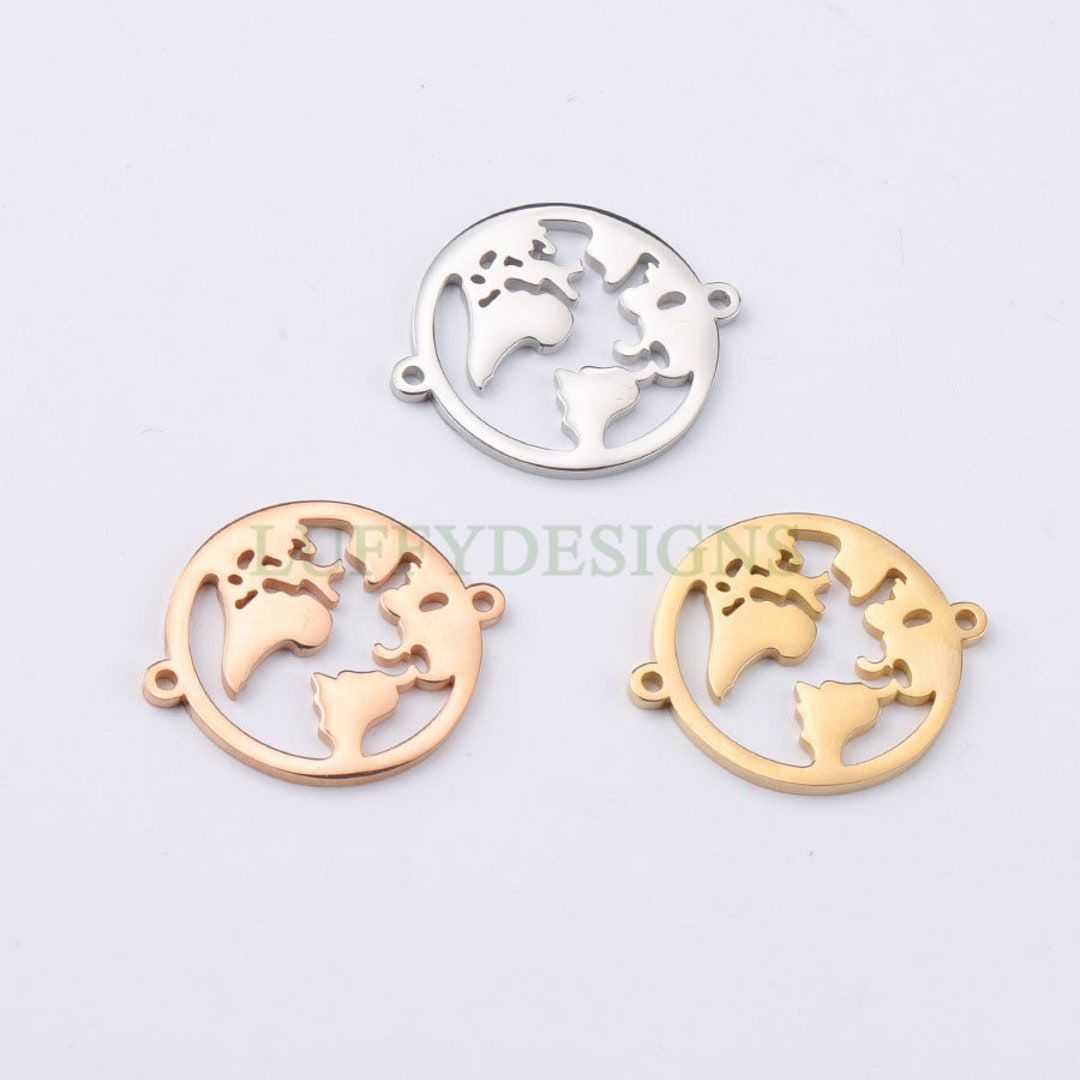 10pcs World Charm With Double Loops, World Map Pendant 27x22mm, Earth ...