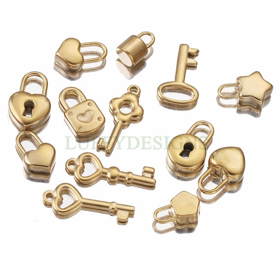 5pcs 3D Key and Lock Charms Gold Plated Stainless Steel Gold | Etsy UK