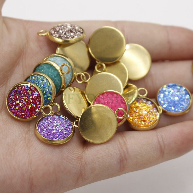 20pcs 12mm Druzy Charms Gold Druzy Pendants Round Stainless - Etsy