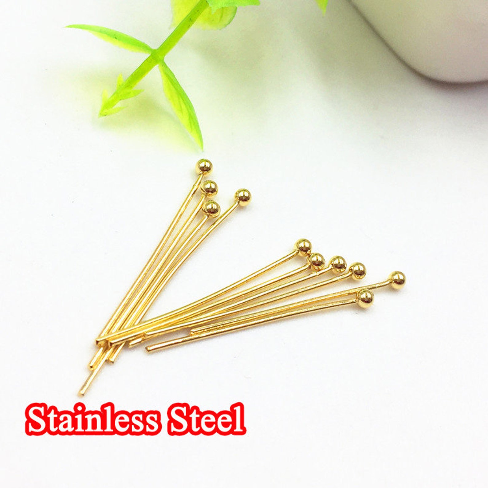 100pcs 16-50mm Stainless Steel Ball Headpins, Ball Pins, Gold Charms ...