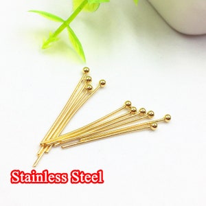100pcs 16-50mm Stainless Steel Ball Headpins, Ball Pins, Gold Charms ...