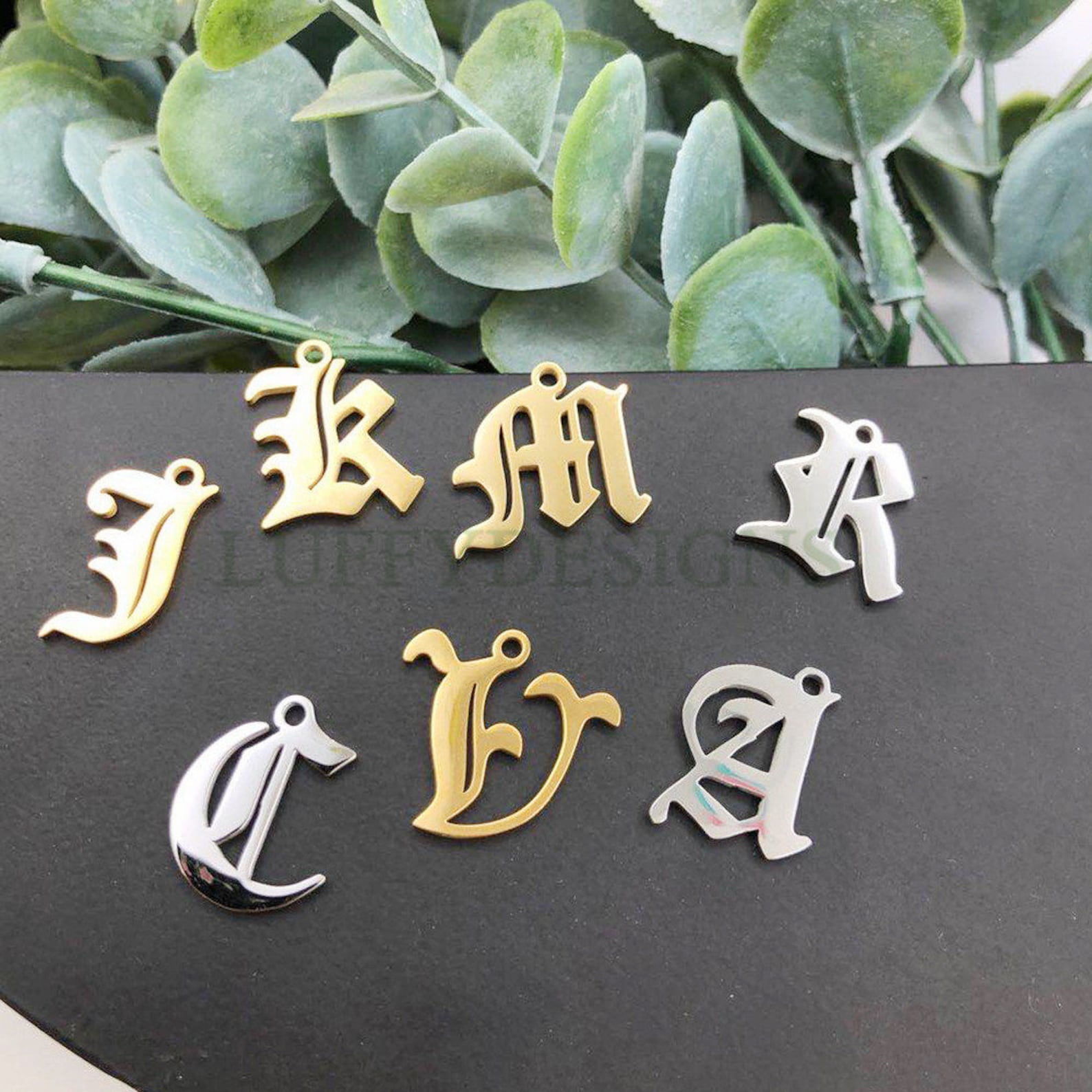 Gothic Letter Charm Alphabet Charm Gold Letter Charm 26 - Etsy