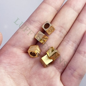Cube Letter Charms 7mm, Uppercase Alphabet Charm, Gold Letter Charm, 26 ...