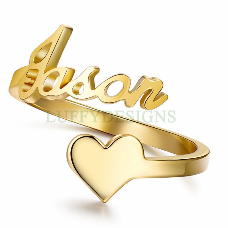 Personalized Couples Ring, Custom Name Ring, Gold Monogram Name Ring ...
