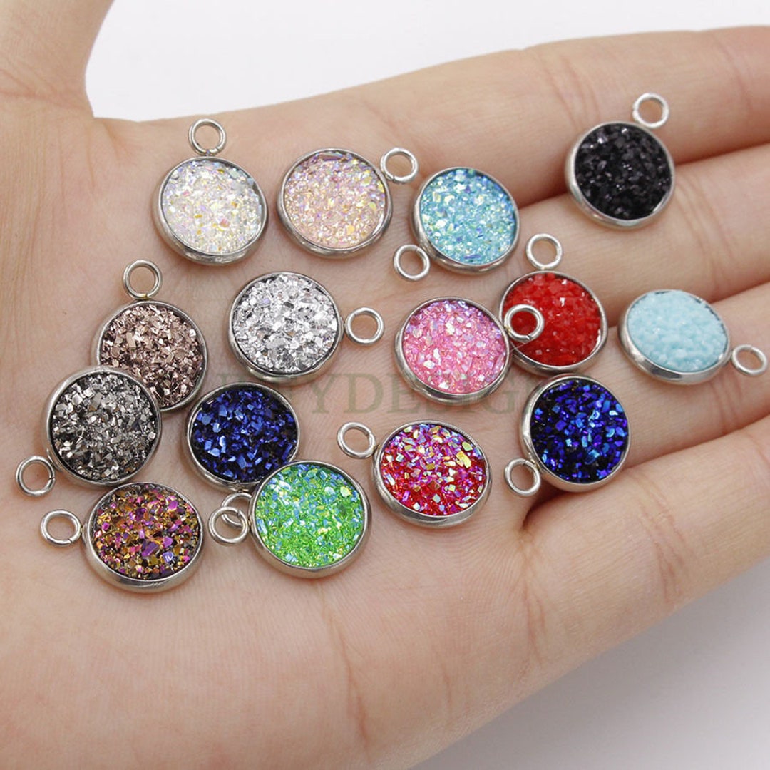 20pcs 12mm Druzy Charms, Gold Druzy Pendants, Round Stainless Steel ...