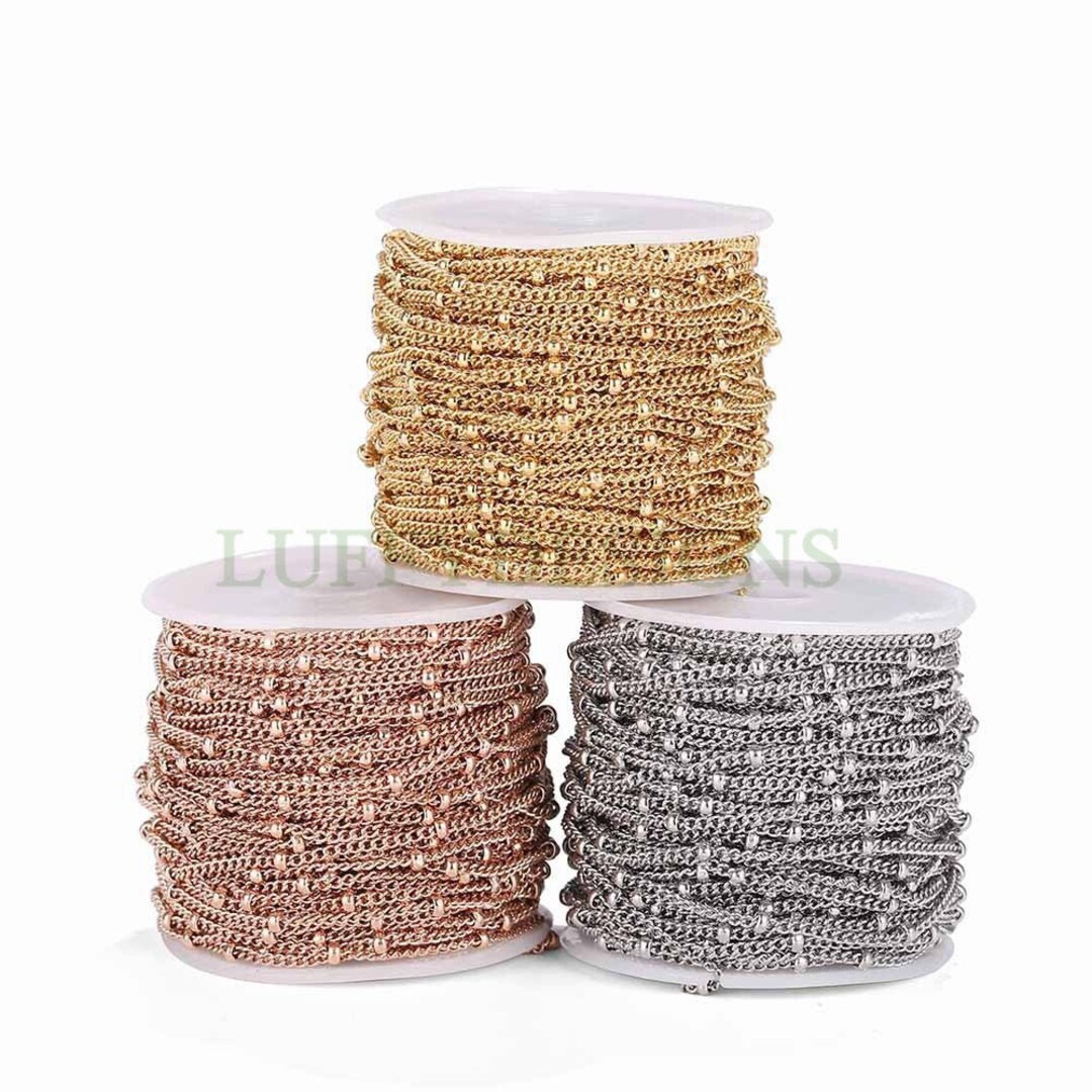 16ft/5m Gold Beads Chain, 1.5mm/2.0mm Silver Chain With Beads, 18k Gold ...